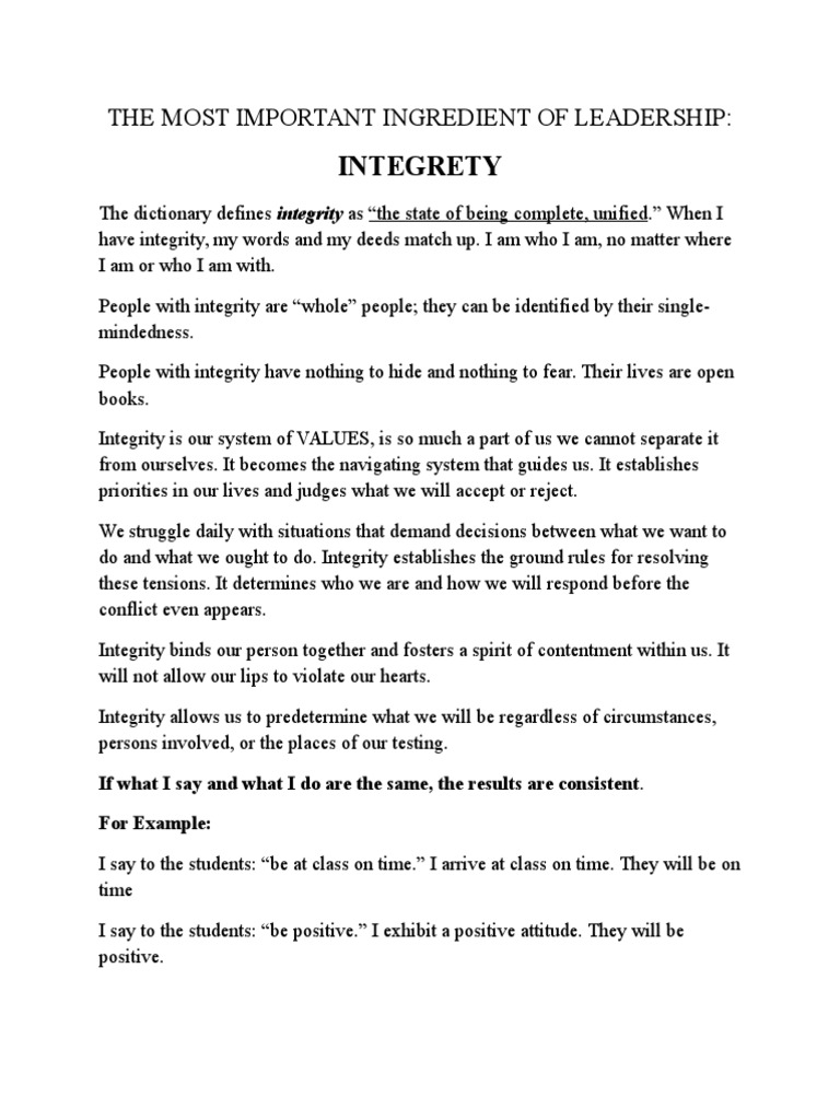 The Most Important Ingredient of Leadership | PDF | Integrity | Leadership