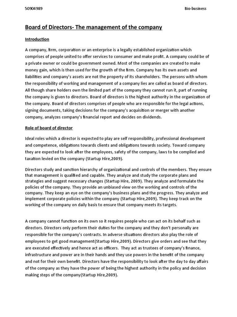 Board of Directors: Roles and Responsibilities | PDF | Board Of ...