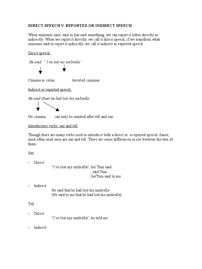 Understanding Direct vs. Indirect Speech | PDF | Grammar | Syntax
