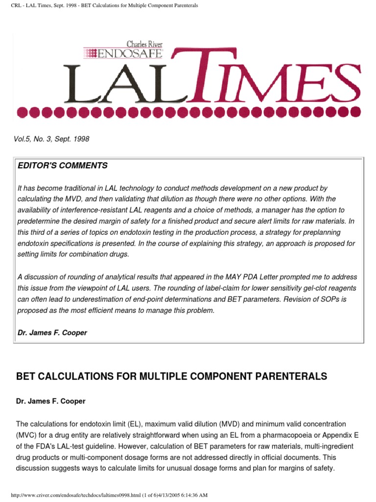 LAL Test | PDF | Lipopolysaccharide | Medical Treatments