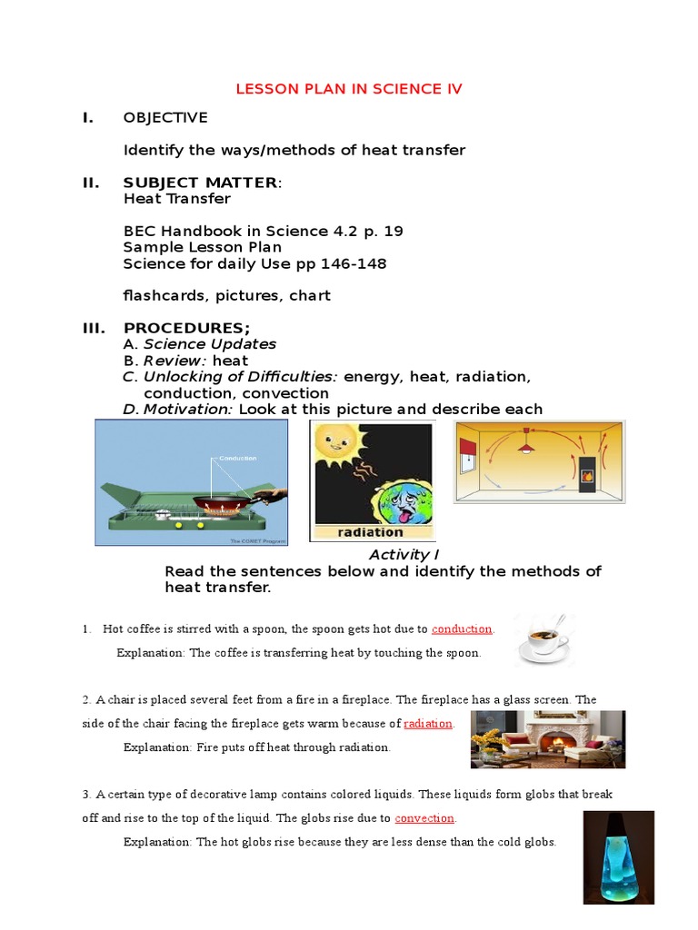 Lesson Plan in Science IV | PDF | Cookware And Bakeware | Heat Transfer