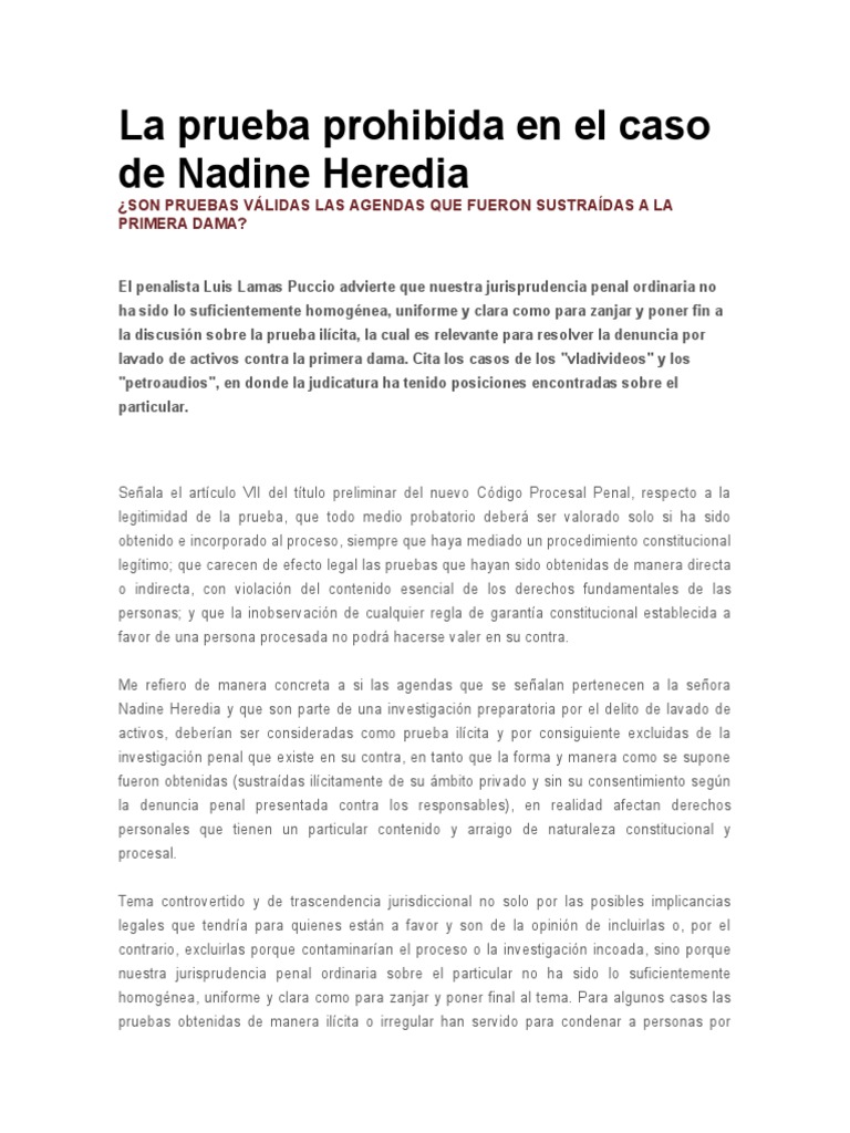 La Prueba Prohibida en El Caso de Nadine Heredia | PDF | Derecho penal | Caso de ley