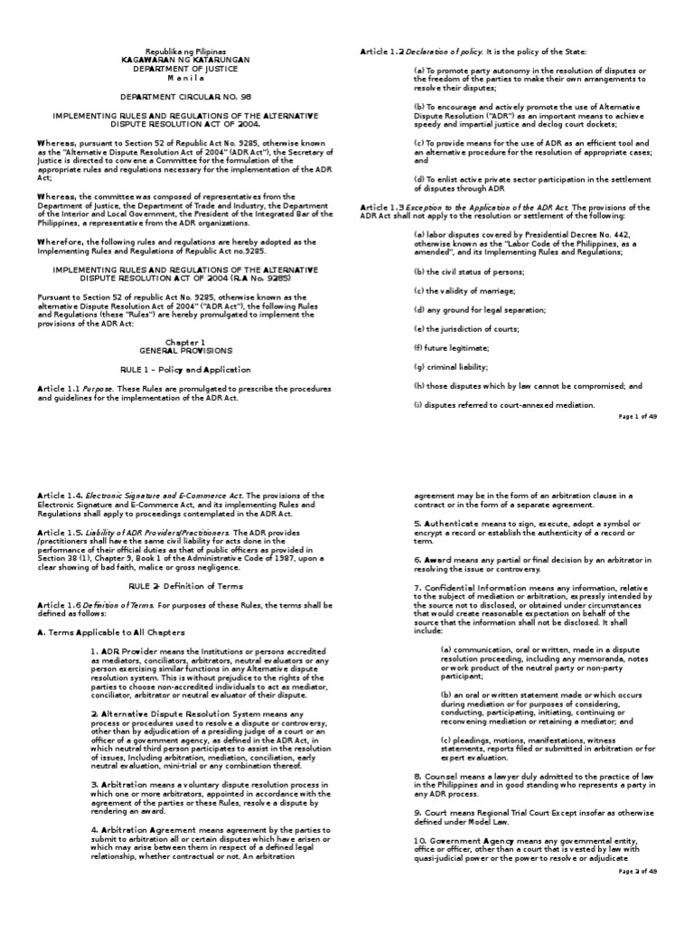 Ra 9285 - Irr | PDF | Mediation | Alternative Dispute Resolution