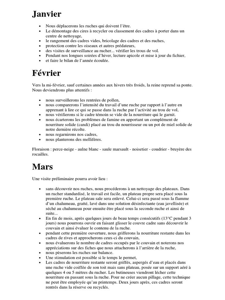 Calendrier apicole mois par mois | PDF | Apiculture | Apoïdes