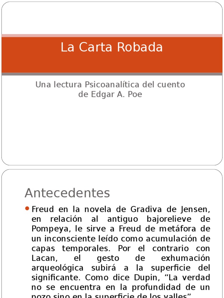 La Carta Robada | PDF | Jacques Lacan | Edgar Allan Poe