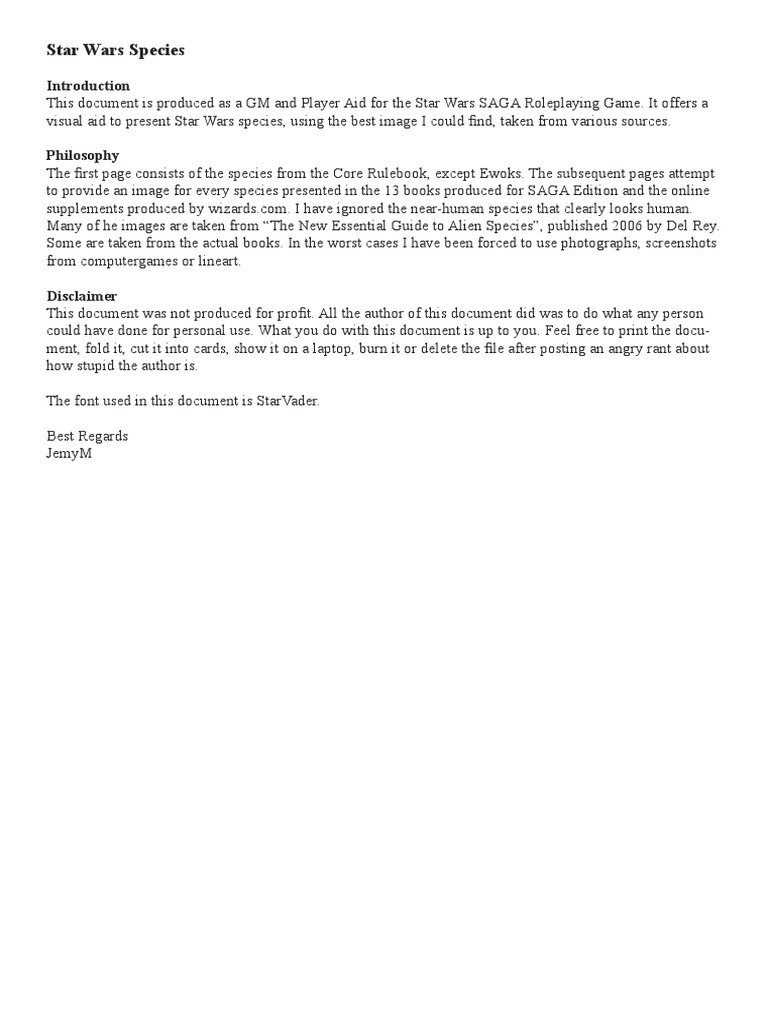 Handouts - Species | PDF | Star Wars | Leisure