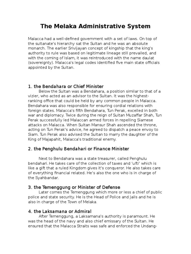 The Melaka Administrative System | PDF | Strait Of Malacca | Asia