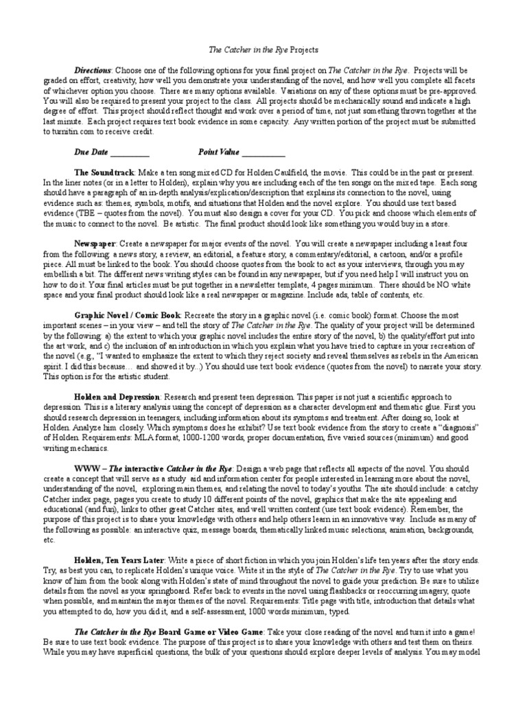 Catcher in The Rye Projects | PDF | Narrative | Collage