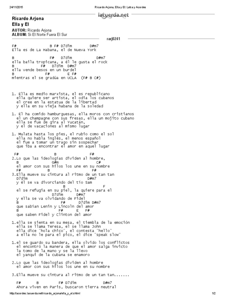 Ricardo Arjona, Ella y El - Letra y Acordes | PDF | Ciencias sociales ...