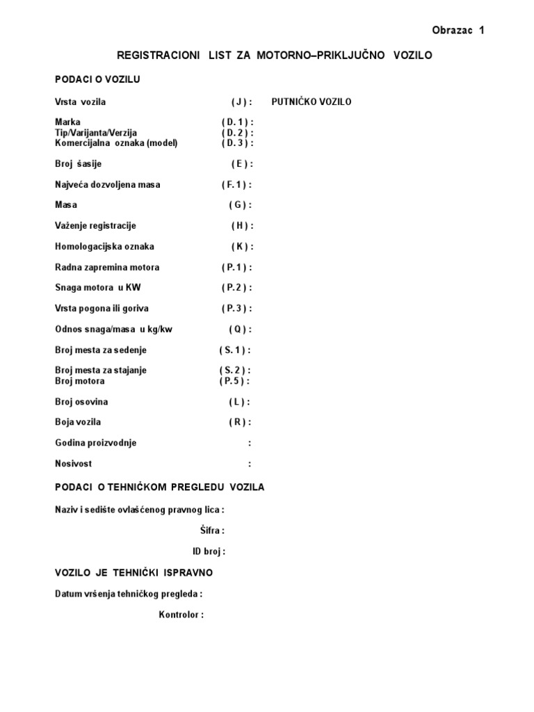 Registracioni List Odjava Vozila | PDF