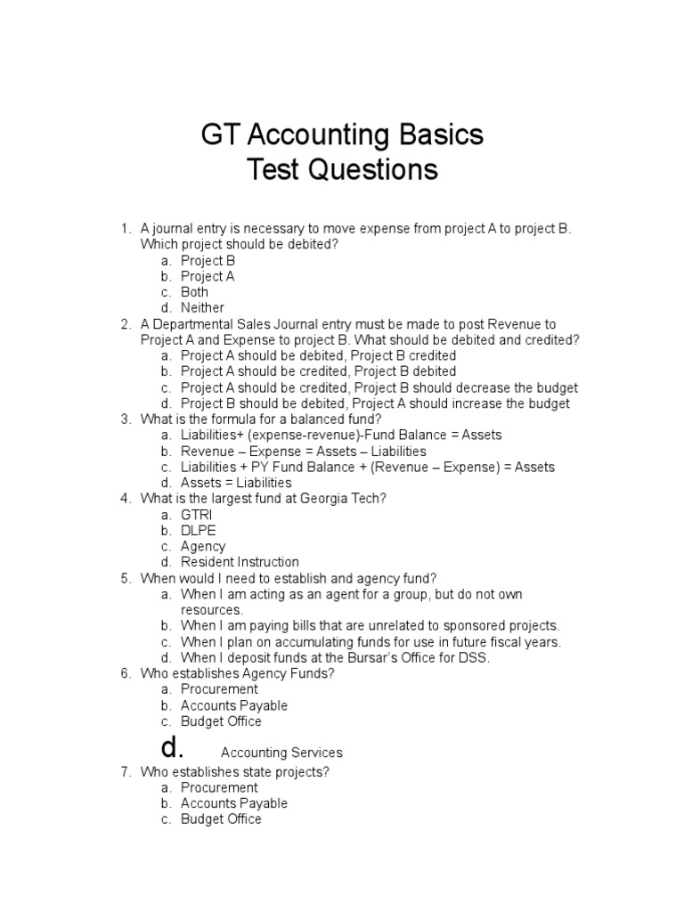 A Comprehensive Review of GT Accounting Basics and Test Questions | PDF ...