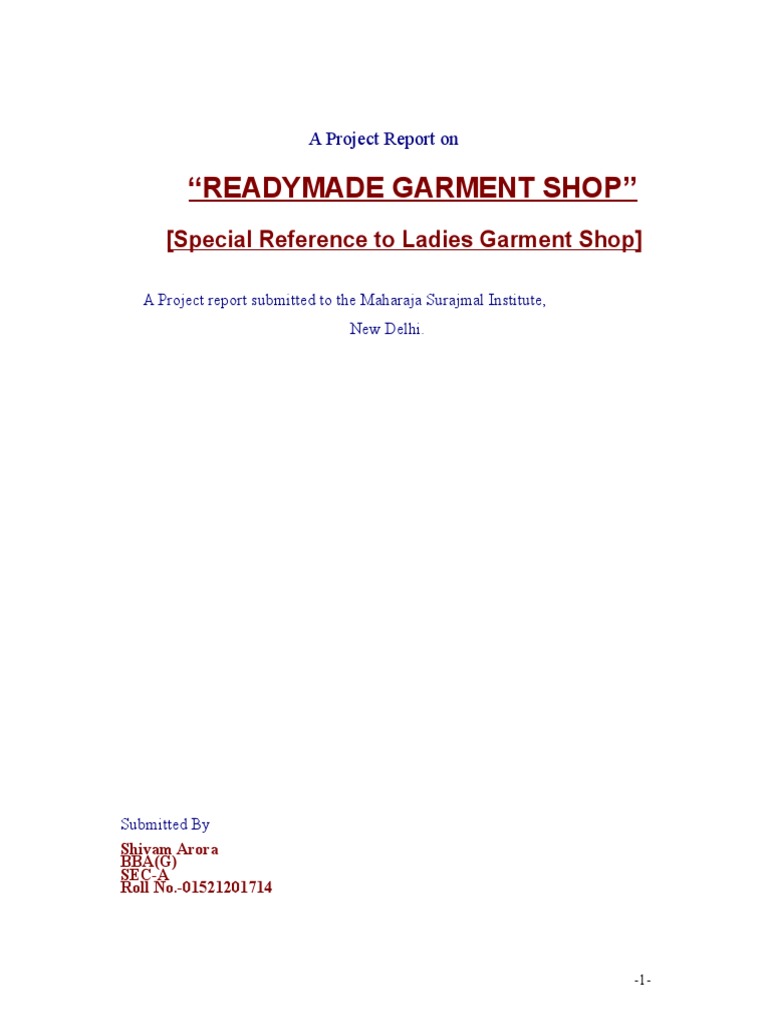 Project Report On Readymade Garment Shop Special | PDF | Scientific ...