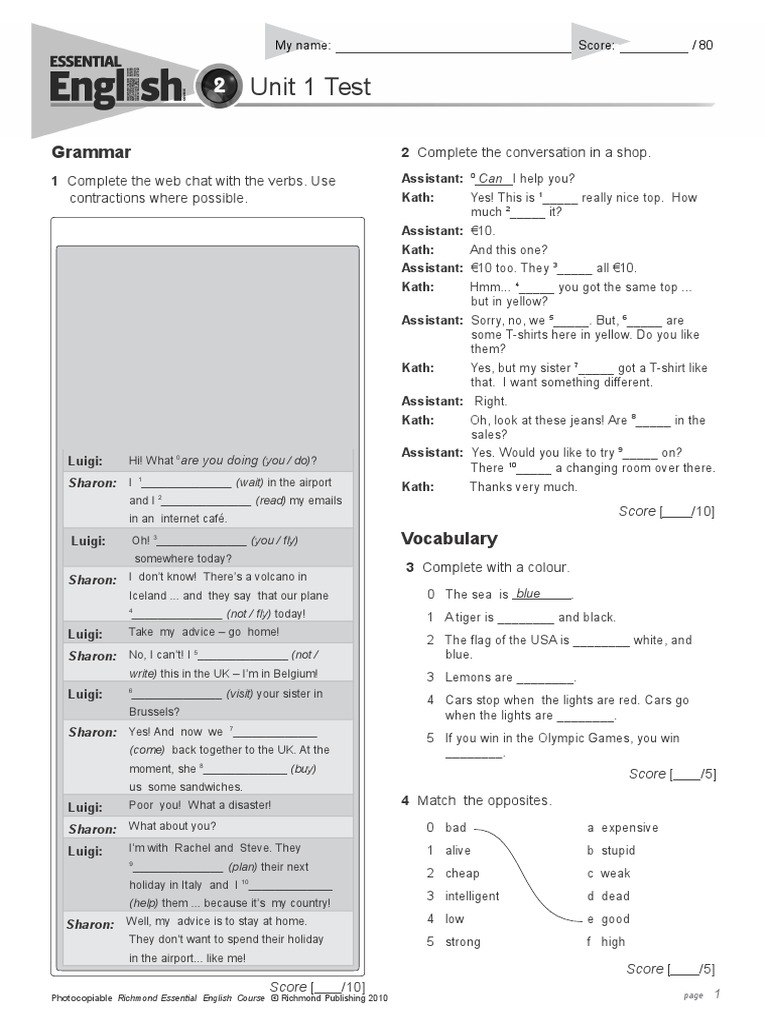 american essential english test 1(2)