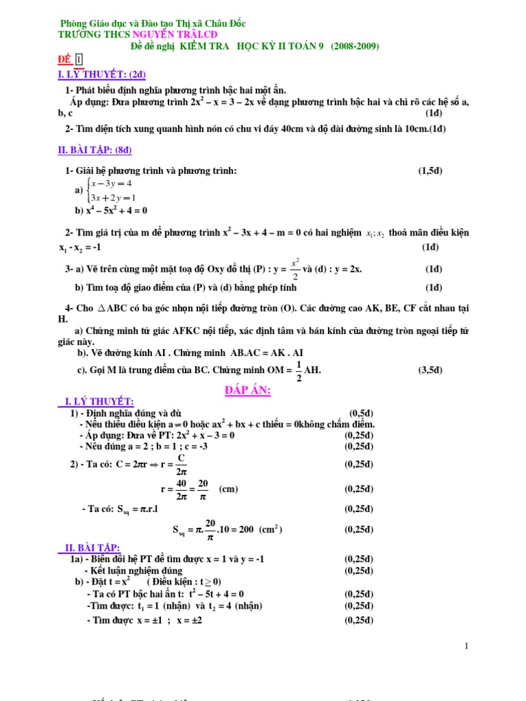 Đề KIỂM TRA TOÁN 9 - HKII | PDF