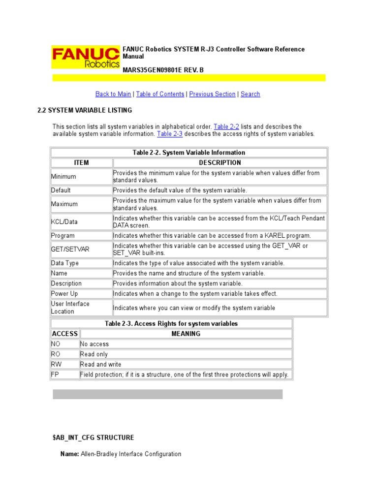 FANUC Robotics Variables | PDF | Menu (Computing) | Boolean Data Type