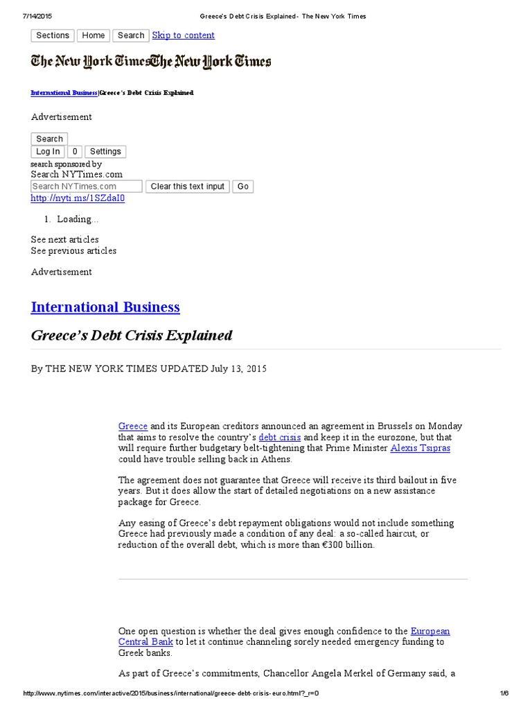 Greece's Debt Crisis Explained - The New York Times | PDF | Greek ...