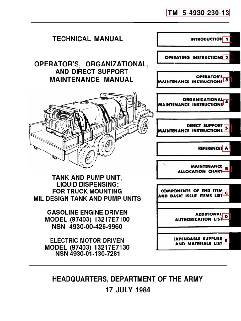 TM 5-4930-230-13 Tank and Pump Unit | PDF | Engines | Truck