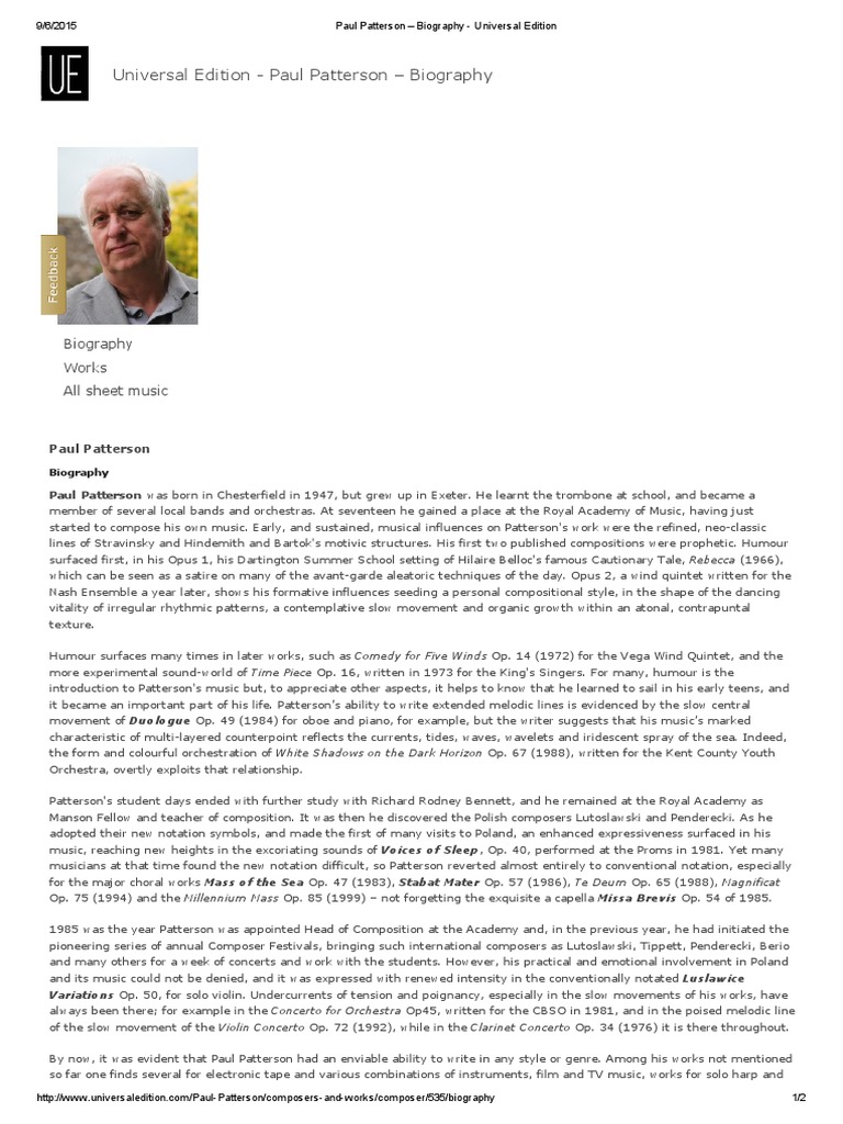 Paul Patterson - Biography - Universal Edition | PDF | Concerto ...