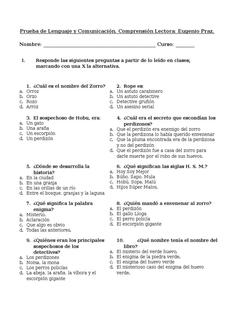 Prueba El Enigma Del Huevo Verde | PDF