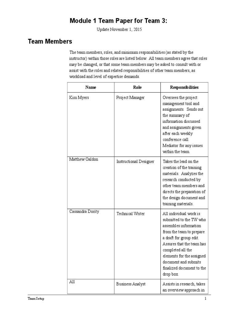 Module 1 Team Paper For Team 3: Team Members: Name Role ...