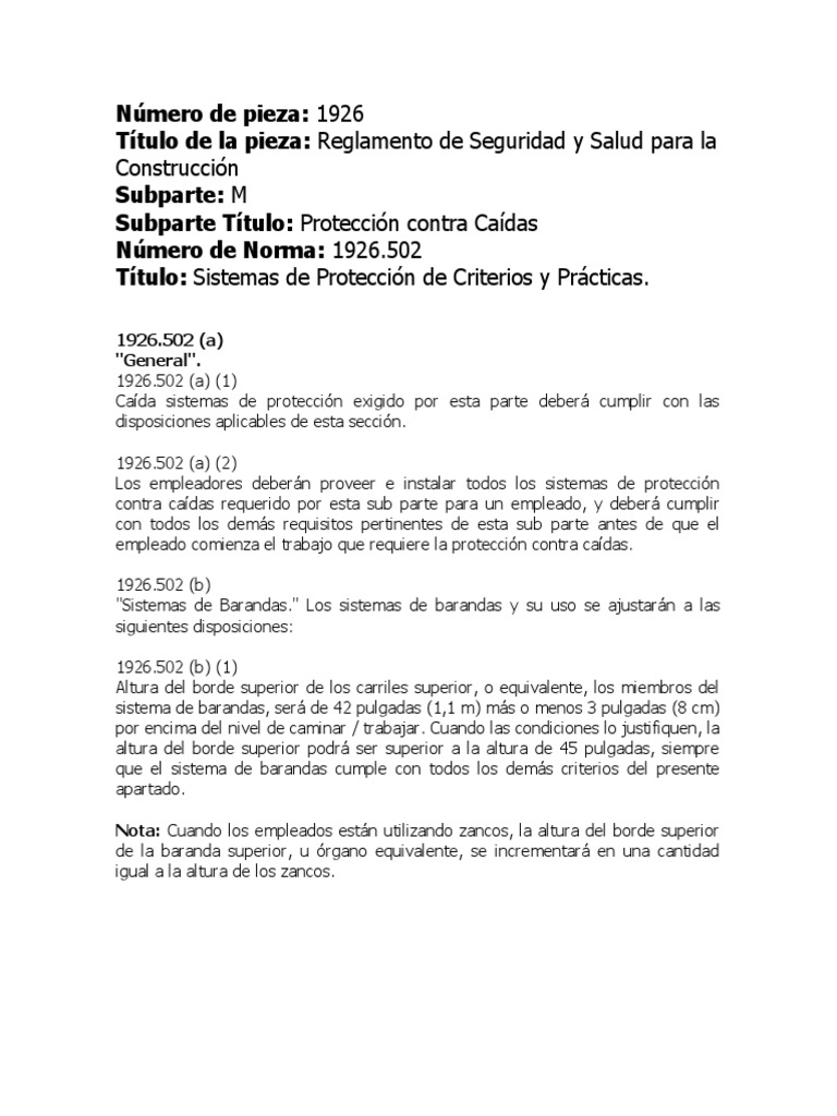 Osha 1926.502 Proteccion de Caidas PDF | PDF | Acero | Conector eléctrico Osha 1926.502 Proteccion de Caidas PDF | PDF | Acero | Conector eléctrico
