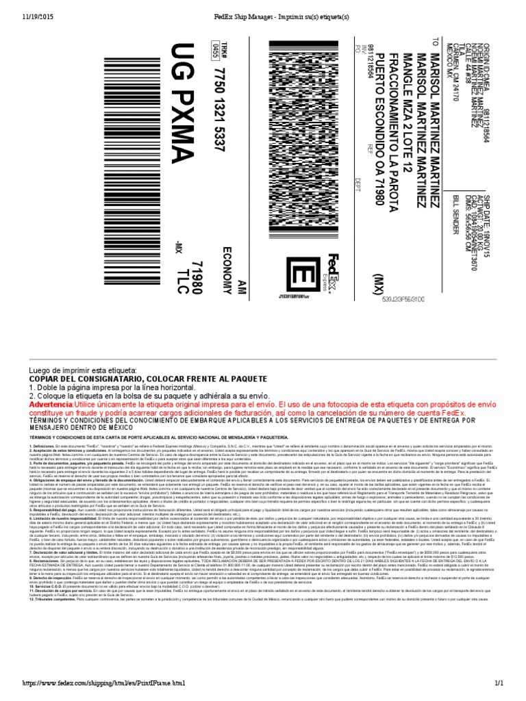Guía FedEx 20Kg | PDF | Instrumento negociable | Pagos