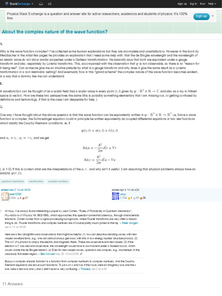 Quantum Mechanics - About The Complex Nature of The Wave Function? - Physics Stack Exchange ...