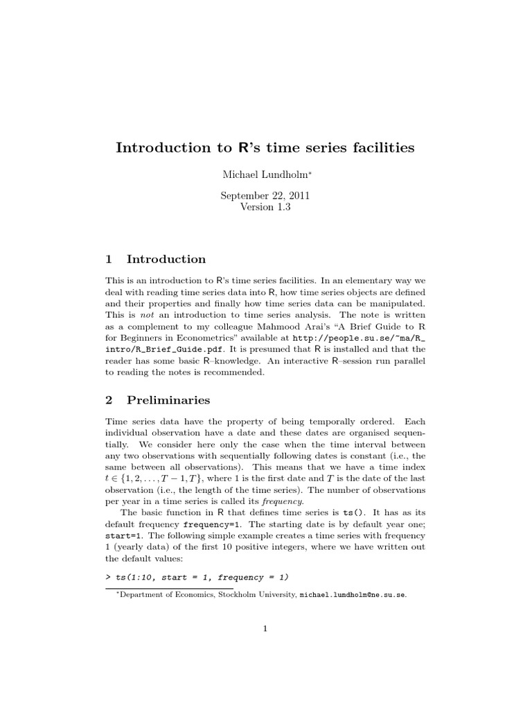 Introduction to R Time Series Data | PDF