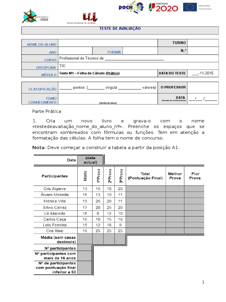 Teste Tic Modulo 1 - Parte Prática | PDF | Cálculo | Ensino de Matemática