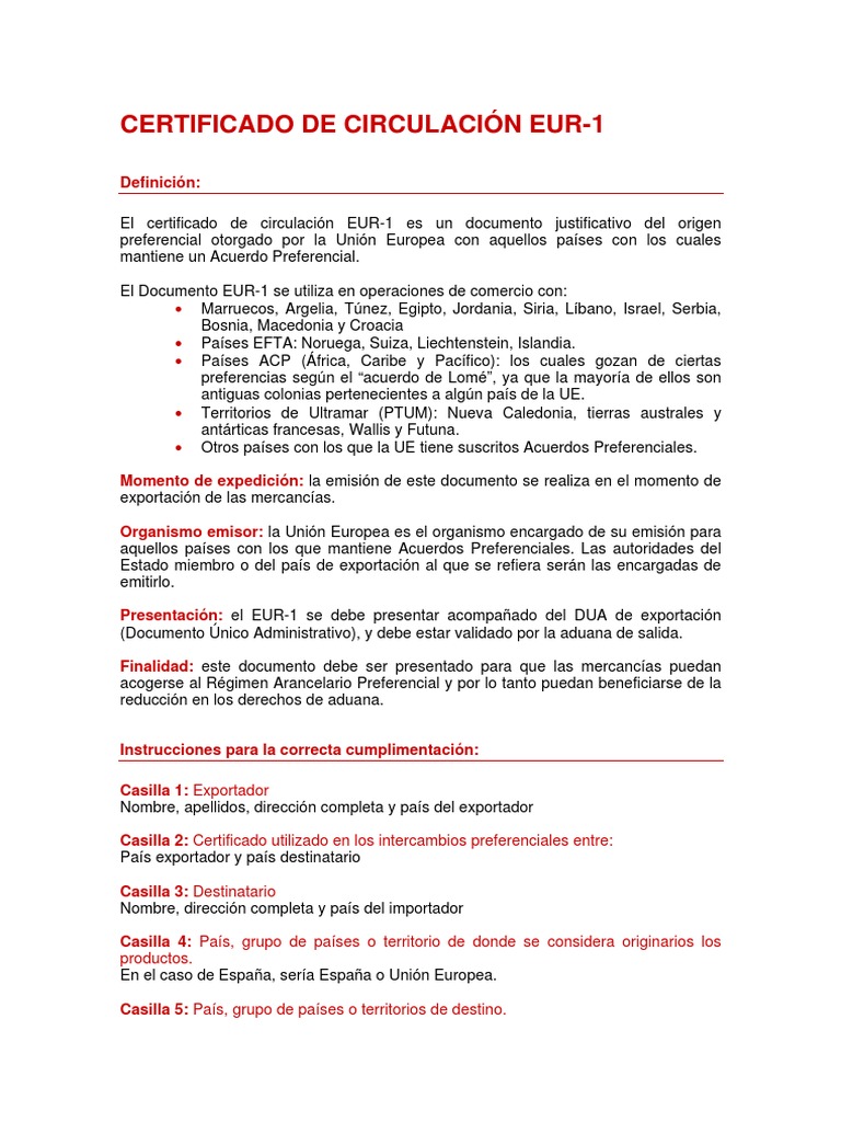 Cómo Rellenar Un Eur 1 | PDF | Unión Europea | aduana