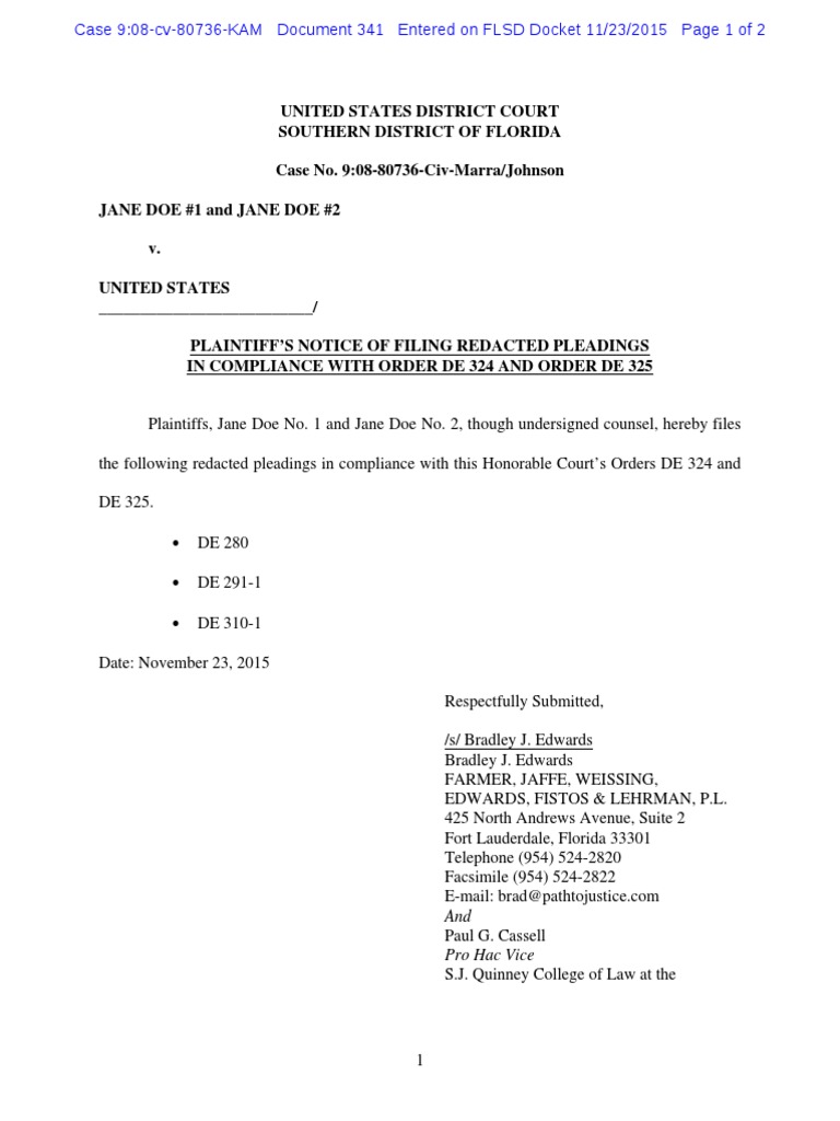 341-main PLAINTIFF’S NOTICE OF FILING REDACTED PLEADINGS IN COMPLIANCE ...
