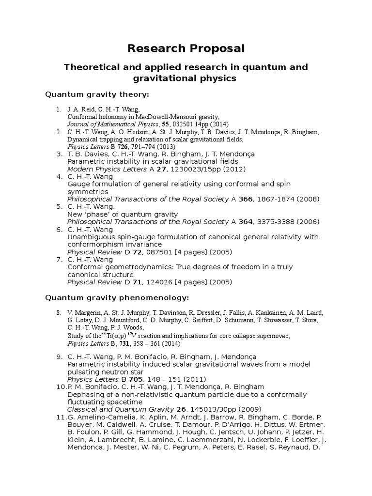 Research Proposal: Theoretical and Applied Research in Quantum and ...