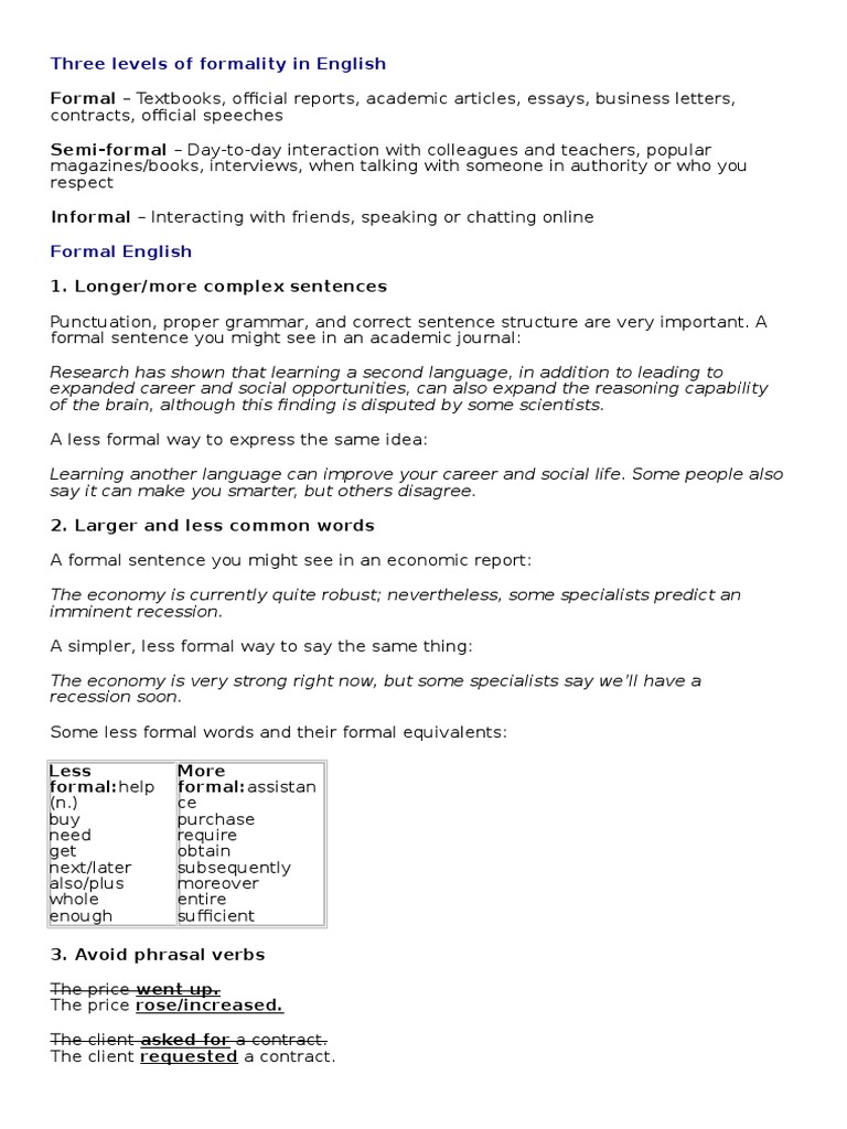 Three Levels of Formality in English | Download Free PDF | English ...