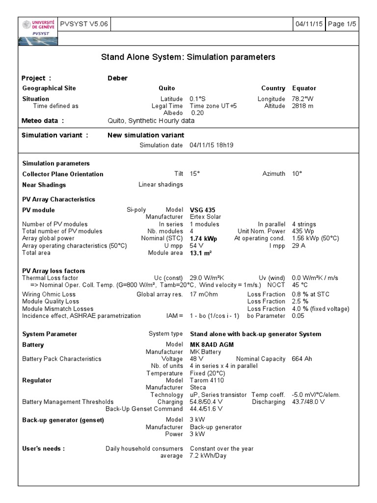 Reporte Pvsyst Panel Solar | PDF | Kilowatt Hour | Battery (Electricity)