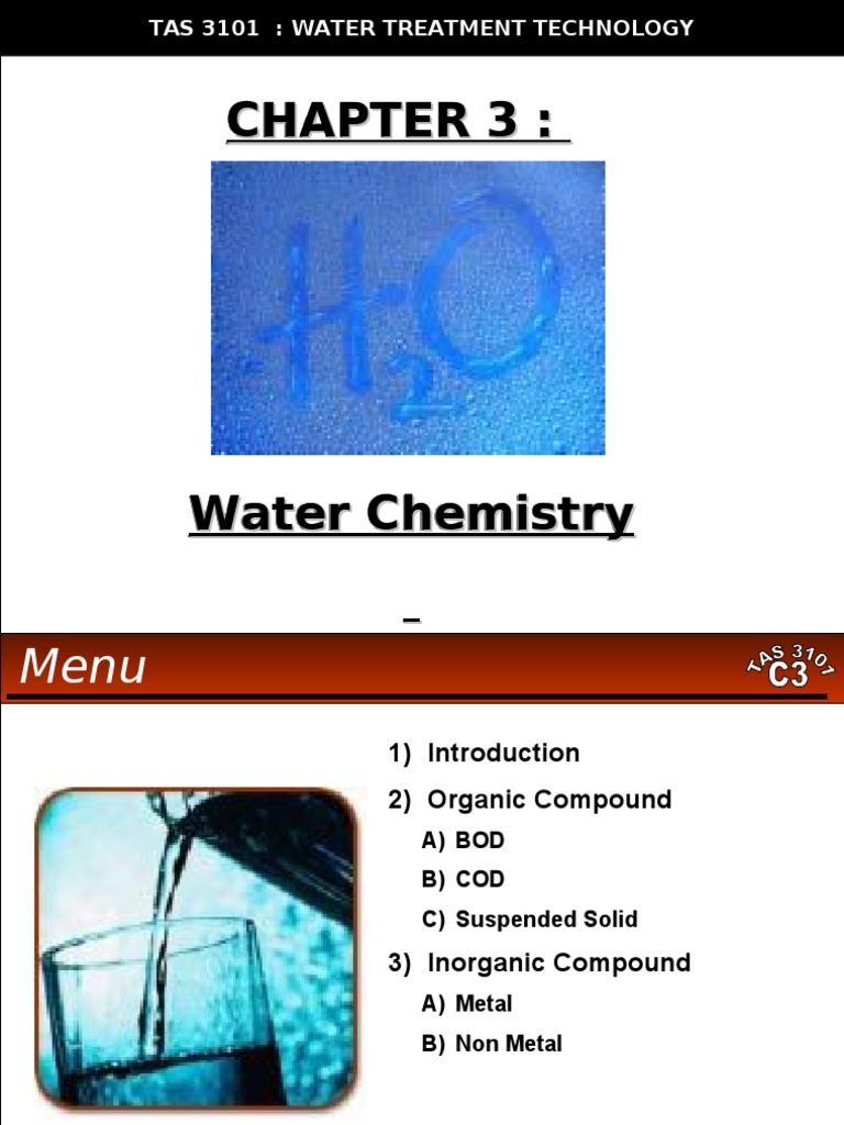 WATER TREATMENT TECHNOLOGY (TAS 3010) LECTURE NOTES 3 - Water Chemistry ...