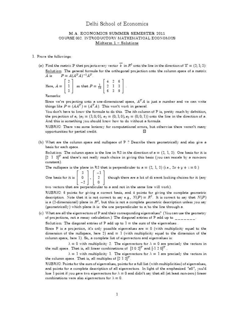 2011 002 Mid-1 Solution | PDF | Eigenvalues And Eigenvectors | Basis (Linear Algebra)