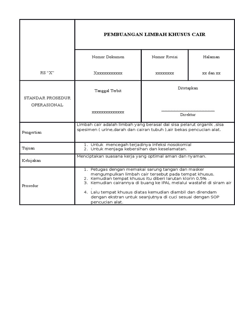 Sop Pembuangan Limbah Cair | PDF | Sains & Matematika