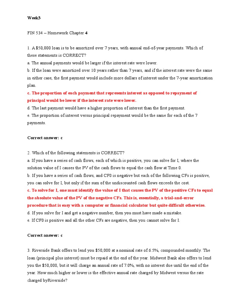 FIN 534 Week 3 Chapter 4 Solution | PDF | Amortization (Business) | Interest
