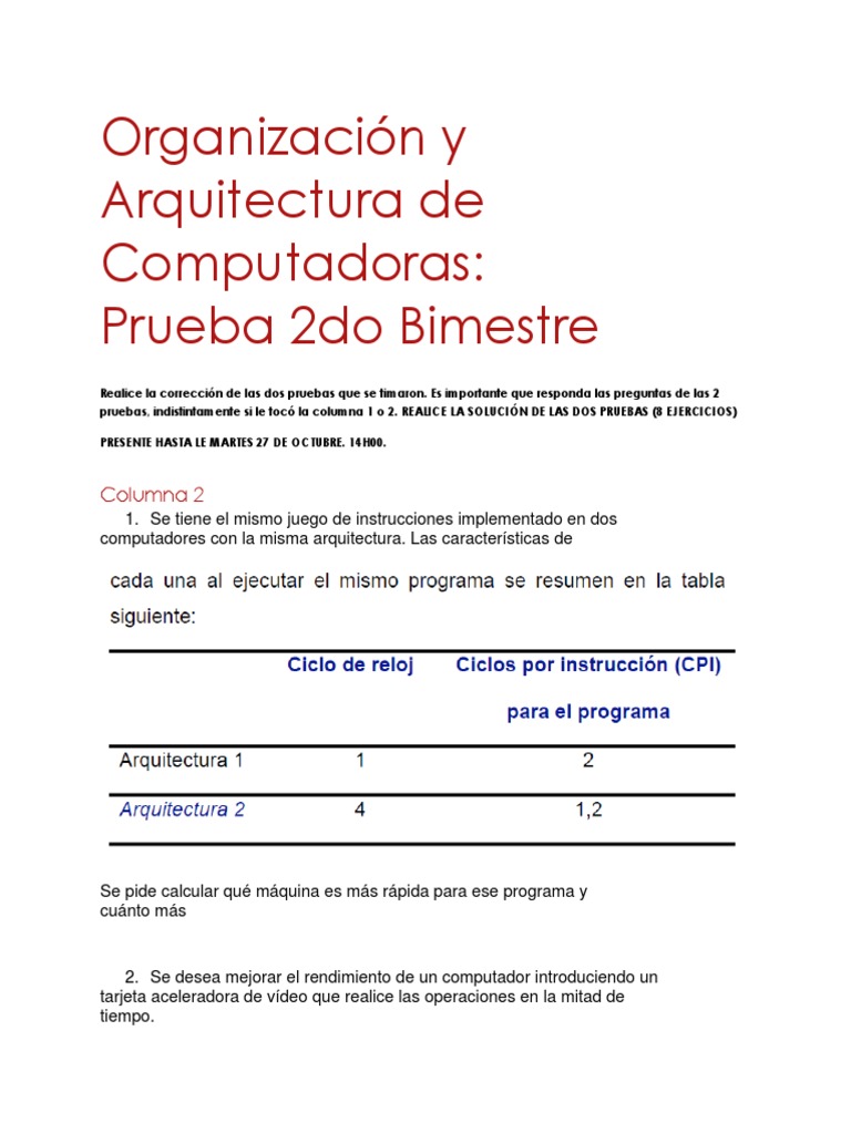 Organización y Arquitectura de Computadoras Ejercicios | PDF | Programa ...