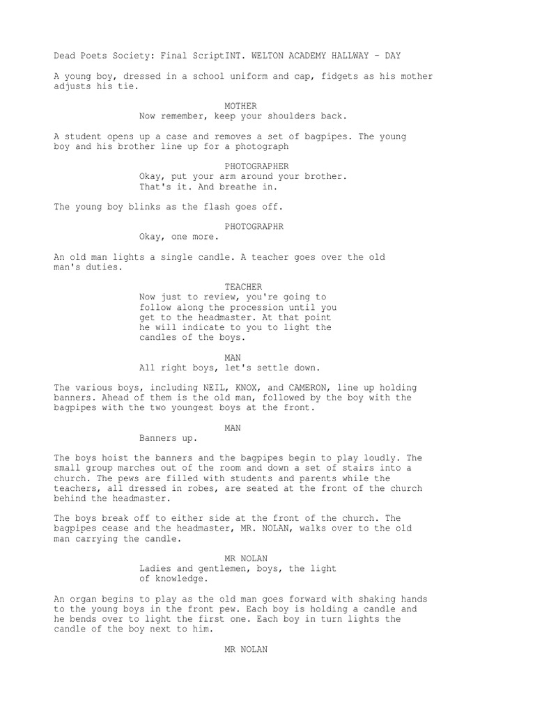 Dead Poets Society Final Script | PDF | Poetry