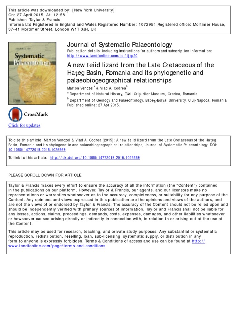 A New Teiid Lizard From The Late Cretaceous of The Haţeg Basin, Romania ...