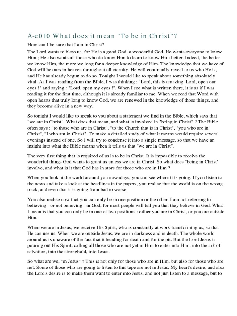 What Does It Mean "To Be in Christ?" | PDF | Baptism | Repentance