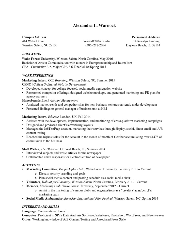 Resume Alexandra Warnock | PDF