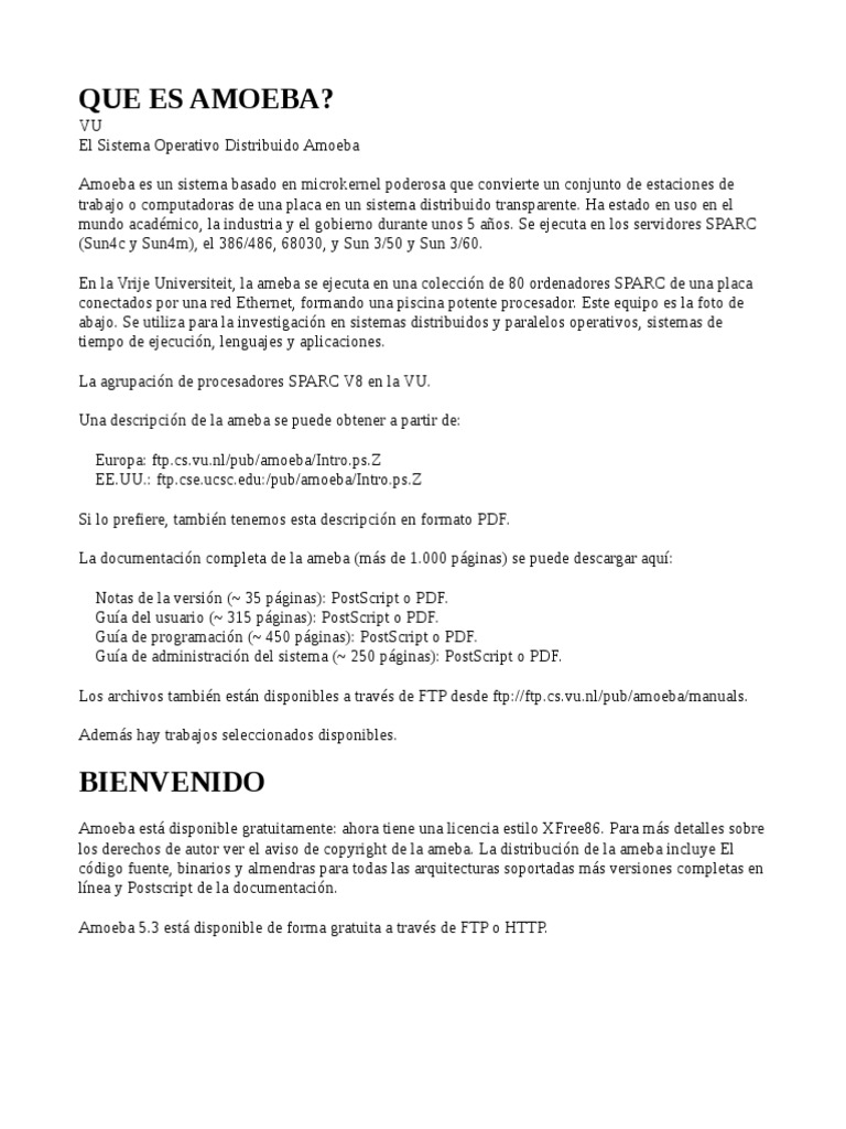 Amoeba Sistema Operativo | PDF | Protocolo de transferencia de archivos ...