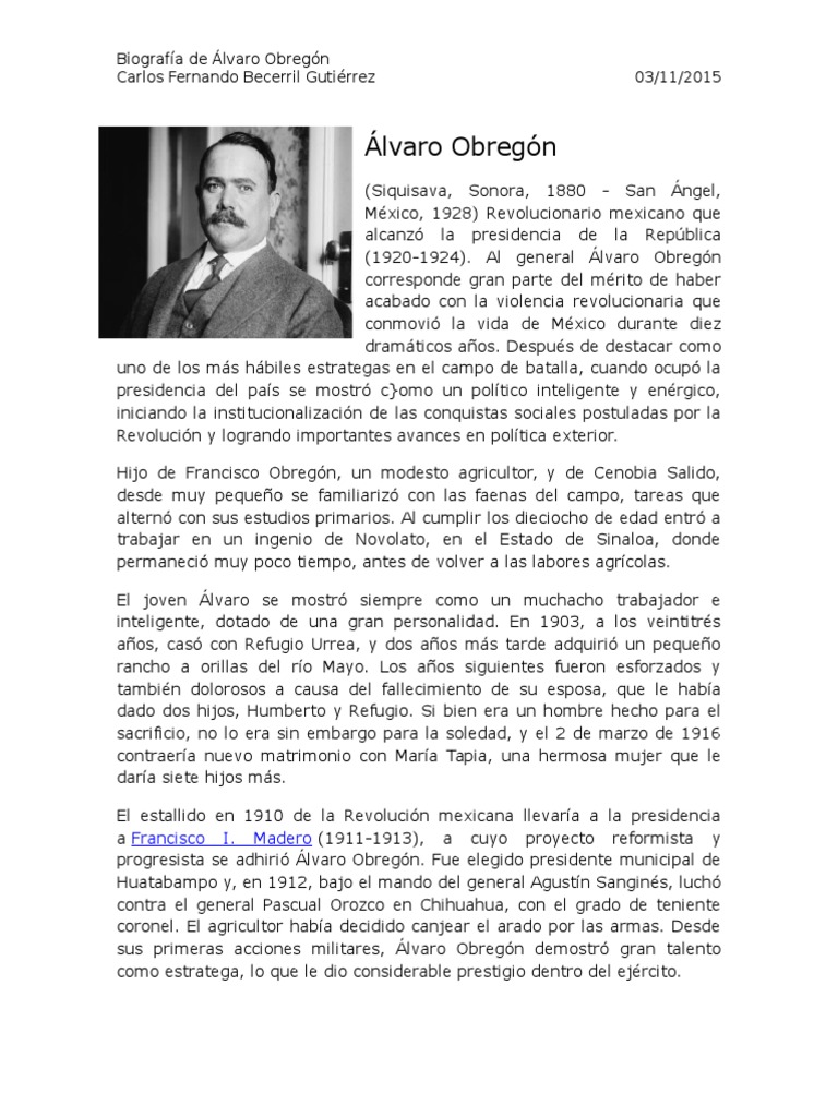 Biografía Álvaro Obregón | PDF
