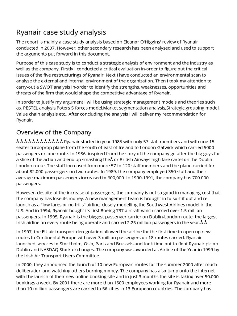 Ryanair Case Study Analysis | PDF | Airlines | Inventory
