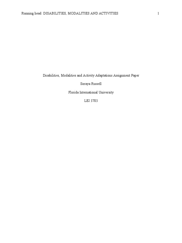 Disabilities Modalities and Activity Paper | PDF | Autism Spectrum | Autism