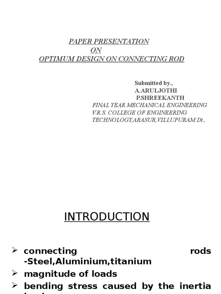 Connecting Rod Presentation | PDF | Strength Of Materials | Buckling