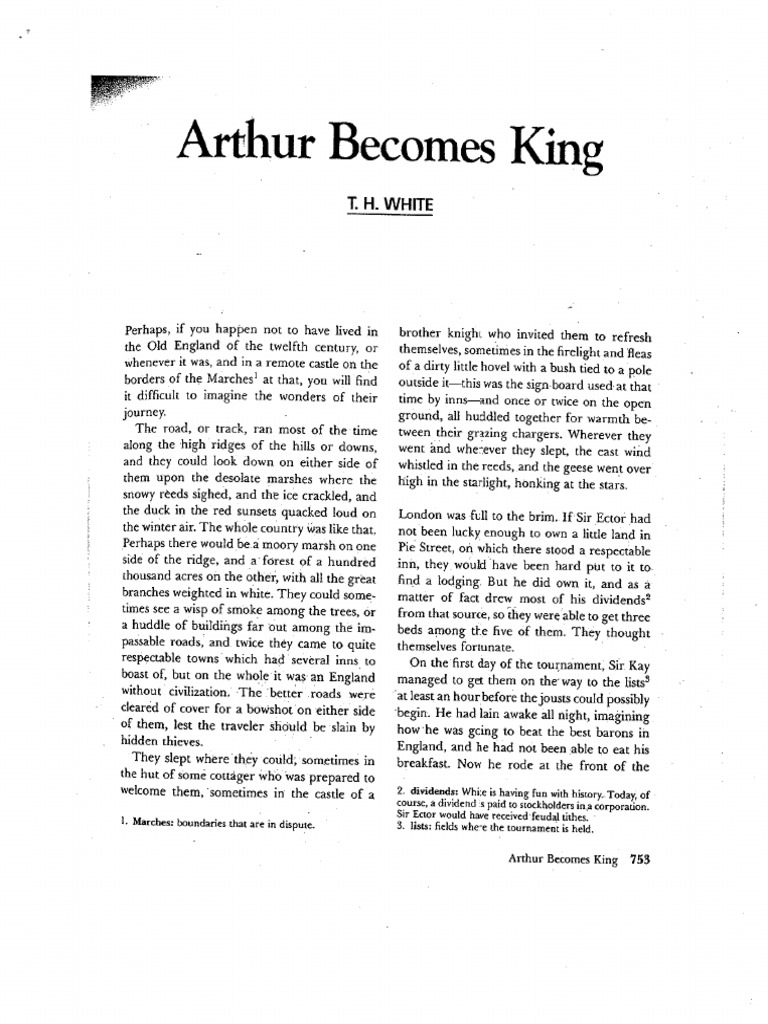 2 Arthur Becomes King by TH White PDF Honors Freshman English 2015-2016 ...