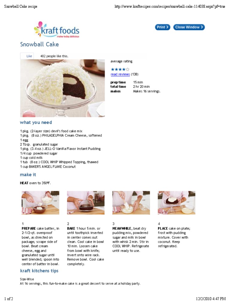 Snowball Cake: What You Need | PDF